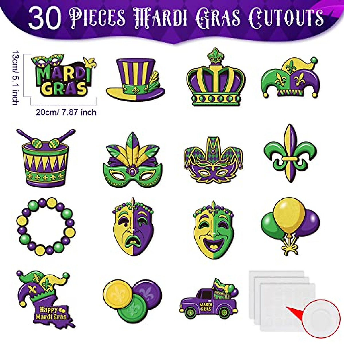 30 Pieces Large Comedy Tragedy Face Mardi Gras Decorations Mardi Gras Cutouts Wagon Costume Cover Comedy Tragedy Masks Float Decor for Trailer Mardi Gras Wall Hanging Party Supplies Home Door Decor