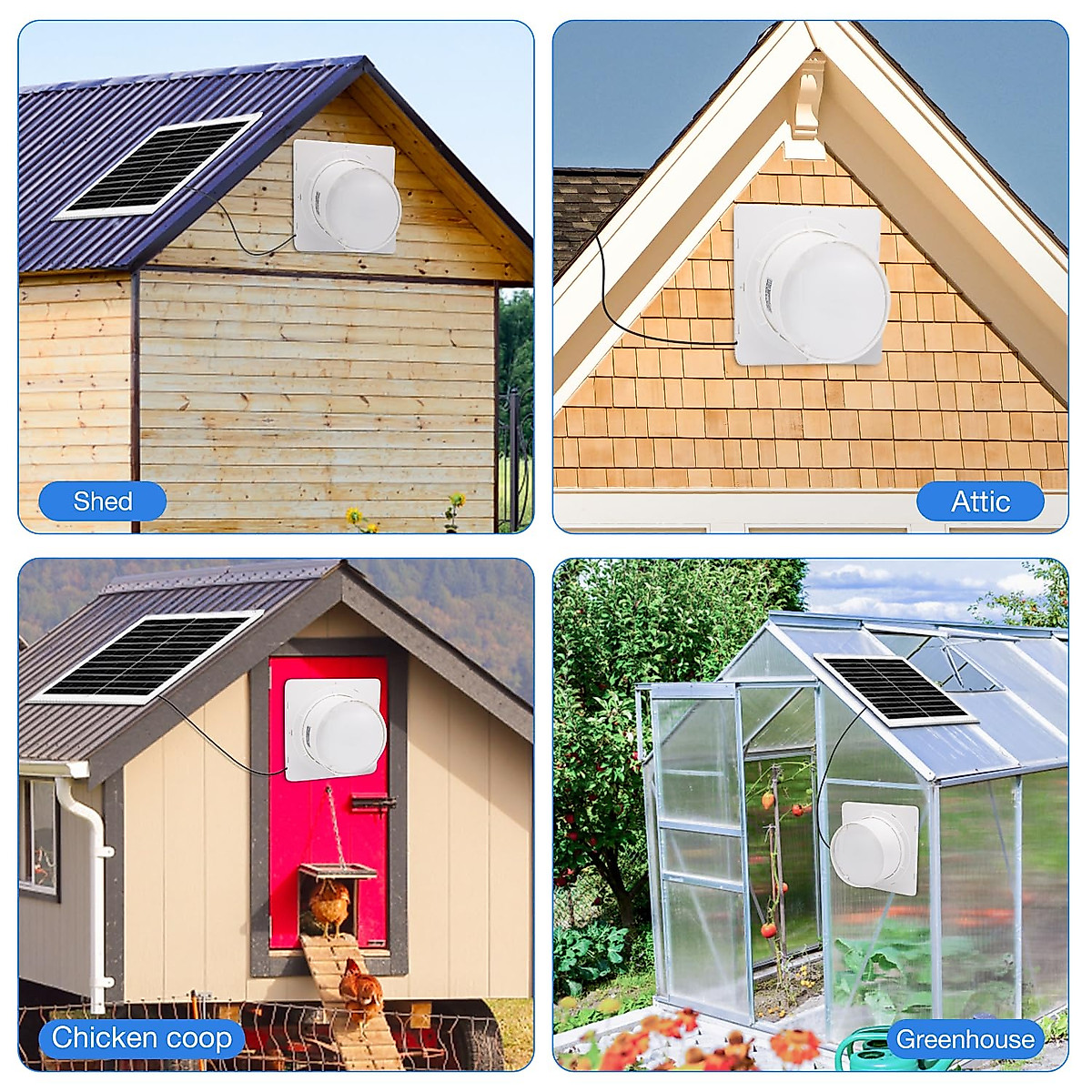 Fanspex Solar Powered Exhaust Fan, 20W Solar Panel 8" Round Vent Fan Kit for Outside Greenhouse Shed Attic Chicken Coop, 36dB Low Noise, Up to 285 CFM