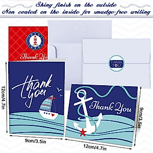 Hotop 24 Sets Cruise Thank You Cards for Ship Crew, Blank Inside Nautical Appreciation Note Cards Set with Envelopes and Stickers