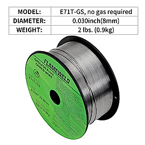 Flameweld MIG Welding Wire - E71TGS .030 Inch (0.8 mm) Flux Core Gasless MIG Wire, Mild Carbon Steel MIG Welding, 2Lbs Spool