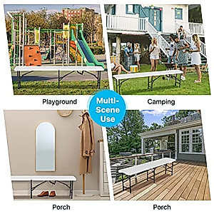 Dkelincs 6FT Folding Bench Portable Bench Plastic Outdoor Bench Picnic Bench Camping Folding Chair with Carrying Handle for Picnic Camping Dining Party, White(2 Pack)