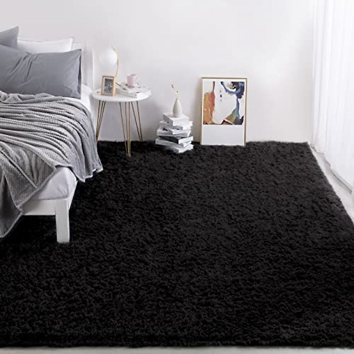 HOMBYS Shaggy Area Rug 8x10 Feet, Ultra Soft Large Plush Faux Fur Carpet, Non-Skid Bedroom Living Room Rug for Kids Playroom Home Decor, Black