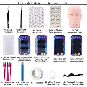 False Eyelashes Extension Practice Exercise Set, TopDirect Flat Mannequin Head Kit Lash Extension Kit for Makeup Training Eyelash Graft for Beginners White
