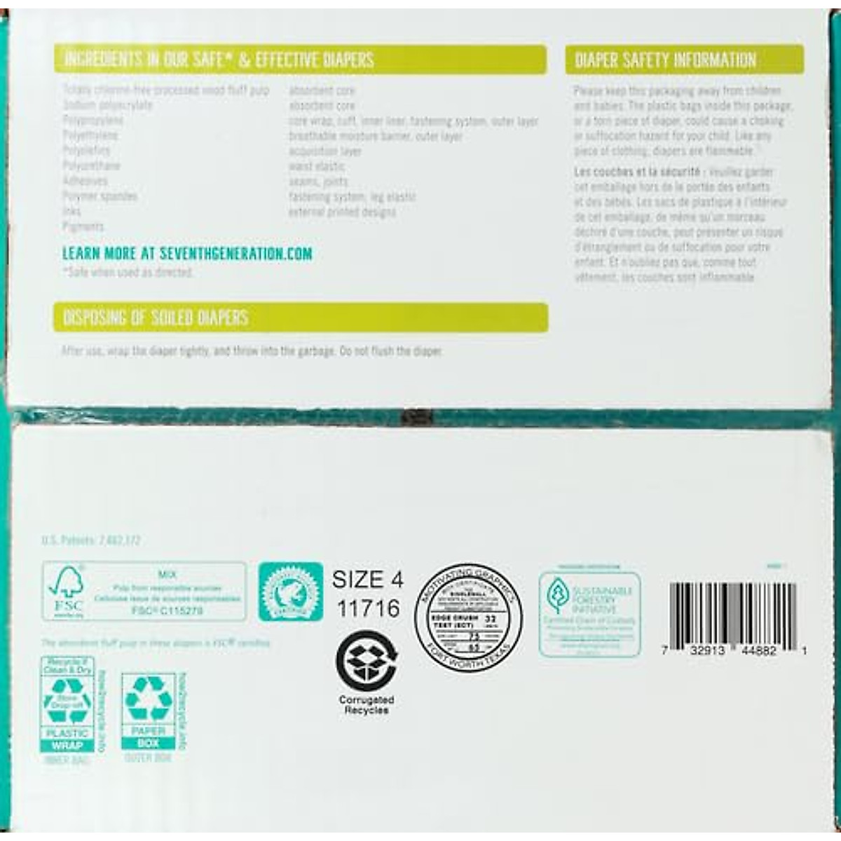 Seventh Generation Baby Diapers, Sensitive Protection, Size 4, 64 count