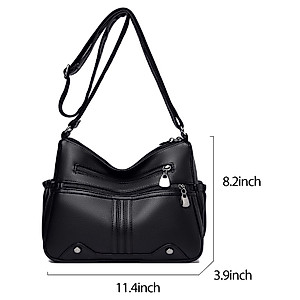NOTAG Leather Shoulder Bags Women Crossbody Handbags Casua Travel Purses Large Meseenger Bag (Black)