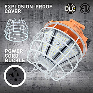 NS 150W LED Temporary Work Light Fixture, 24750LM Linkable Daylight White 5,000K Portable Hanging Lamp Jobsite Lighting Stainless Steel Protective Cover for Outdoor Construction High Bay Warehouse