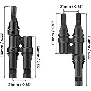 Solar Odyssey Solar Panel Y Branch Connector | T Branch 2 Way Solar Connector | Easy Installation Mount Tool for Parallel Connection Between Solar Panels FMM+MFF (1 Pairs)