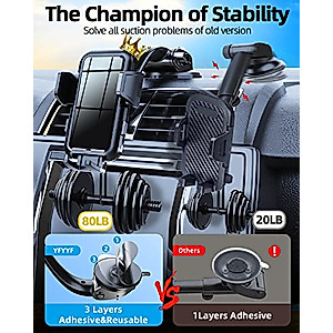 YFYYF Phone Mount for Car Phone Holder Mount for Dashboard Windshield Vent, Military Grade Suction & Metal Hook, Handsfree Stand Cell Phone Holder Car Accessories for iPhone, All iOS & Android Phone