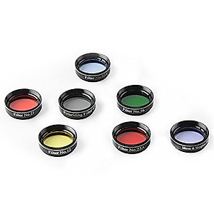 Solomark 1.25 Inch 7pcs Telescope Filters Set - 5 Color Filters, Moon&Skyglow Filter, Polarizing Filter #3 Filter - Filter Set for 1.25" Telescope Eyepiece