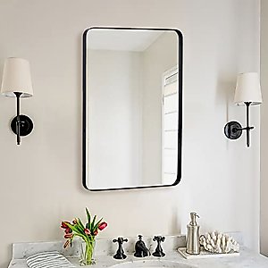 ANDY STAR Wall Mirror for Bathroom, Mirror for Wall with Black Metal Frame 22" X 30", Decorative Wall Mirrors for Living Room,Bedroom, Glass Panel Rounded Corner Hangs Horizontal Or Vertical