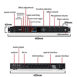 FULODE K-7 Professional KTV Pre-Effector Household ReverberatorKaraoke Anti-Howlino Audio Processr Al ioital Eulrzation Function Mixer Bluetooth optical,USB PC Connection Control,remote contro