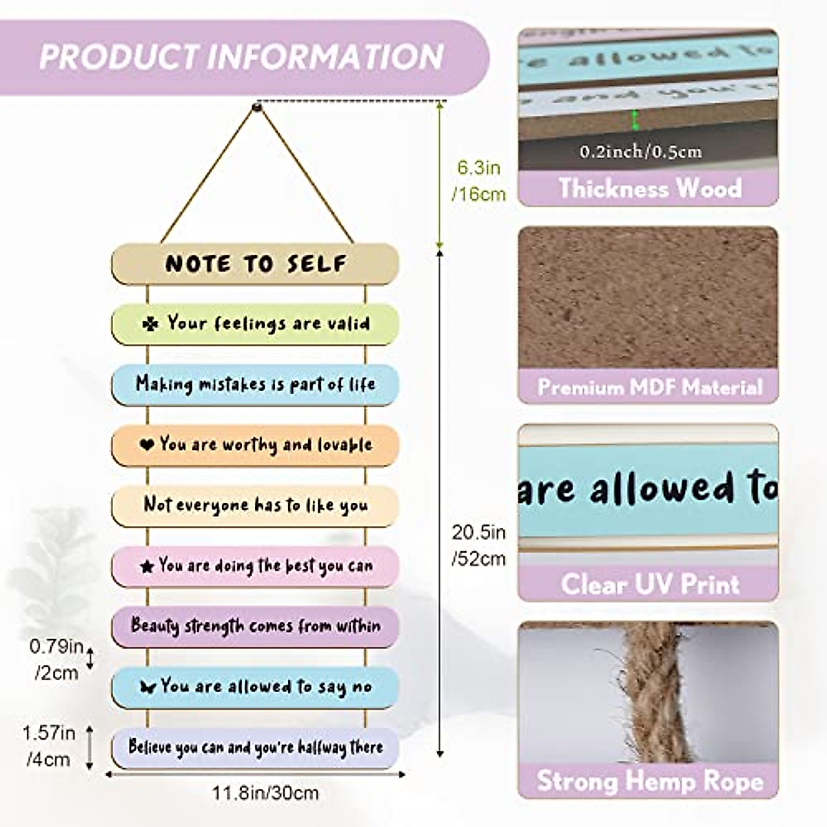 Positive Affirmations Wall Decor,Therapy Office Wall Decor for Women,Inspirational Wall Art Quotes Gifts Mental Health Awareness for Bedroom Living Room Classroom Counseling