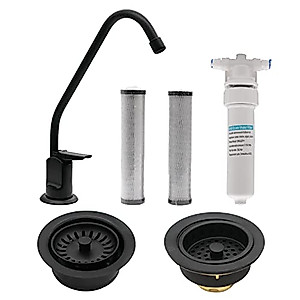 Westbrass CO133-62 8" Touch-Flo Style Pure Cold Water Dispenser Faucet Kit with Filter, 2-Pack Replacement Cartridges, Kitchen Sink Strainer & Disposal Trim Set, Matte Black
