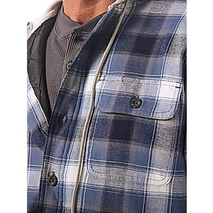 Wrangler Authentics Men's Long Sleeve Quilted Lined Flannel Shirt Jacket with Hood, Blue/Black, Large