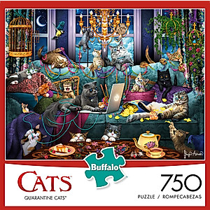 Buffalo Games - Brigid Ashwood - Quarantine Cats - 750 Piece Jigsaw Puzzle For Adults - High Quality Challenging Puzzle Perfect for Game Nights - Finished Puzzle Size is 24.00 x 18.00