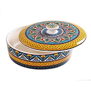 Bico Havana Ceramic 8.8 inch Tortilla Warmer, Tortilla Server with Lid, Taco Holder for Mexican Fiesta Party, Taco Tuesday, Microwave and Dishwasher Safe