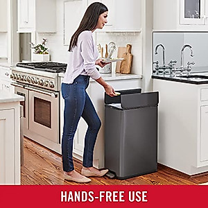 Rubbermaid Elite Stainless Steel Slim Step-On Trash Can, 11.8-Gallon, Charcoal, Fingerprint-Resistant Soft Close Lid, Wastebasket for Home/Kitchen/Bathroom/Office