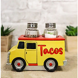Ebros Gift Cinco De Mayo Fiesta Party Taste Of Mexico Tex-Mex Taco Food Truck Hot And Fresh Salt And Pepper Shakers Set Holder Figurine 6.25"Long Tacos Kitchen Dining Bar Countertop Table Accent