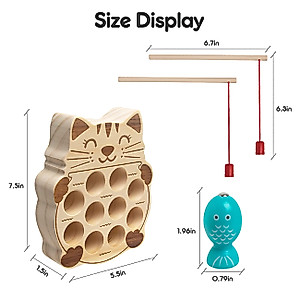 Magnetic Fishing Game,Wooden Montessori Magnetic Fishing Toys for Toddlers,Preschool Education Learning Hand-Eye Cognition & Fine Motor Skill Birthday Gifts for 3 4 5 Years Old Kids Boys Girls