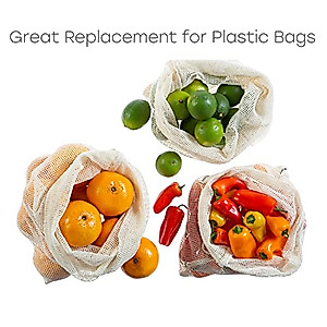 Kitchen Details 3 Pack Reusable Cotton Mesh Produce Bags | Green Living | Fruit and Vegetable Bags & Organizers | Good for Grocery Shopping | Natural Beige