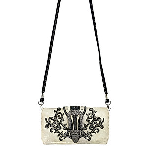 Zelris American Albino Western Floral Buckle Conceal Carry Women Tote Purse Handbag with Crossbody Wallet Set (Beige)