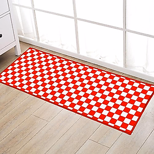 EUCH 2 Piece Carpet Rubber Backing Non-Slip Kitchen Mat Doormat Area Rugs (Red, 17"x23"+17"x47")