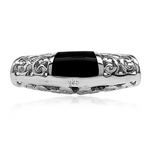 Silvershake Created Black Onyx Inlay White Gold Plated 925 Sterling Silver Filigree Slide Pendant