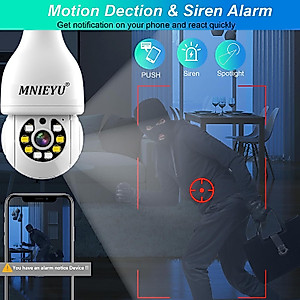 MNIEYU 360° Light Bulb Camera-2K Light Bulb Security Camera, 2.4GHz & 5GHz Wireless WiFi Smart Security Camera for Outdoor-Indoor,HD Security Camera with Auto Tracking and Night Vision,Support Alexa