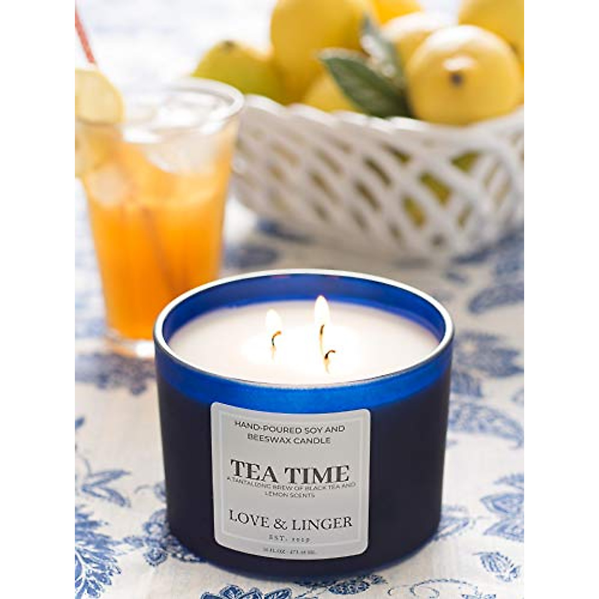 Black Tea Candles | Lemon Tea Candles Scented | Luxury Soy & Beeswax Candles for Home | 16 oz. Large Jar 3 Wick Candle | Scented Tea Candles | Cool Candles For Women | Summer Scented Candle