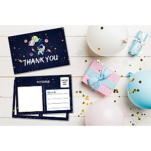 Disfuco Birthday Thank You Postcards, Outer Space Theme, Astronaut Rocket Ship Thank You Cards for Kids Girls Boys Birthday Party, Baby Shower Party, Set of 20 (A04)