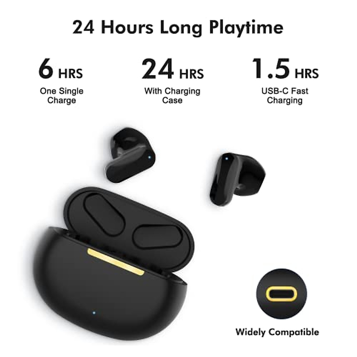EIOSUN Bluetooth 5.3 Wireless Earbuds, Bluetooth Sport Earbuds with 4 Mics Noise Canceling IPX6 Sweatproof 24H Playtime Comfortable Half in-Ear TWS Earbuds Black