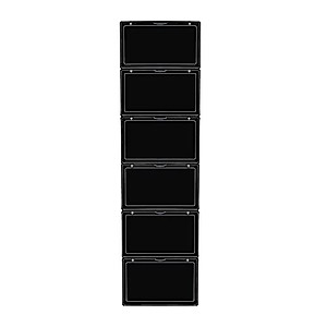 Yunge Drop Front Shoe Box,Set of 6, Stackable Plastic Shoe Box with Clear Door,Shoe Organizer for Display Sneaker, Easy Assembly,Fit up to US Size 14(11.02"x 13.97" x 8.66") Black