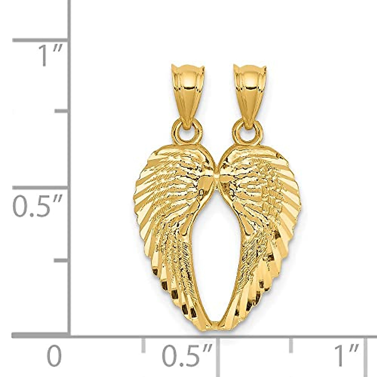 Extel Yellow Gold Break Apart Diamond-cut Wings Pendant Charm, Made in USA