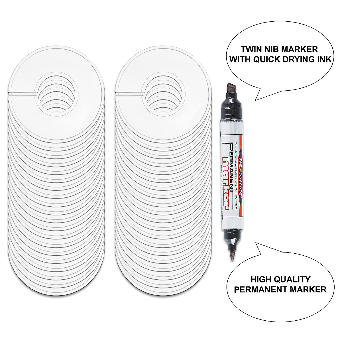 AMT 40 Pack Closet Dividers, Clothing Dividers, Round Clothes Size Dividers for Closets with Double Ended Marker Pen (Blank) (40 Pack - White)