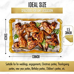 Yumchikel Hard Plastic Serving Tray Set, Gold Serving Trays in Scalloped Design, Serving Platters and Trays for Parties, Weddings, Engagements, Disposable Trays for Cakes & Deserts, 9" x 13", 4 Pack