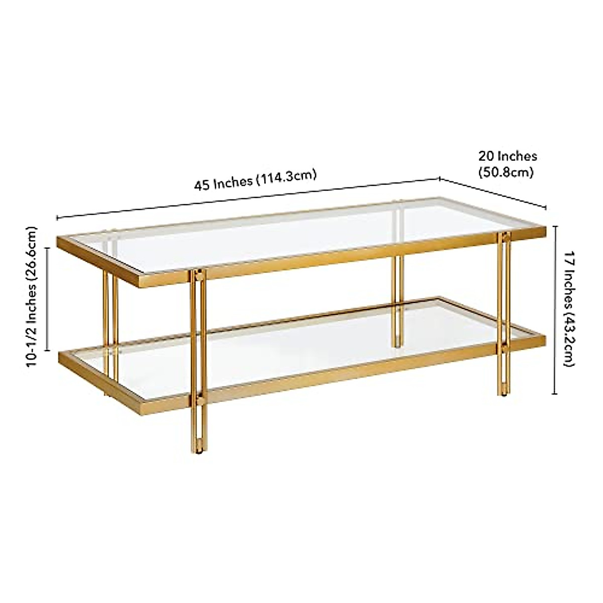 Henn&Hart 45" Wide Rectangular Coffee Table in Brass, Modern coffee tables for living room, studio apartment essentials