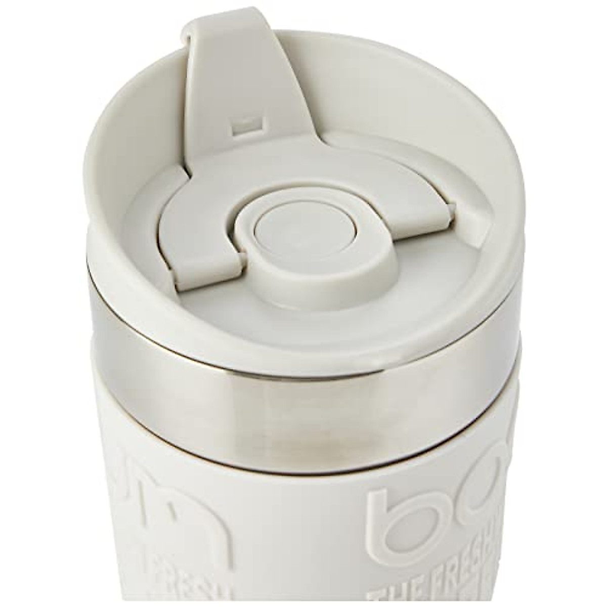 Bodum Travel French Press Coffee Maker Set, Stainless Steel with Extra Lid, Vacuum, 0.35 L/12 oz, White