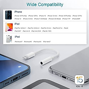 3.5mm Headphone Adapter Aux Audio Jack Dongle Earphones Cable Converter Compatible with iPhone 14 Pro Max/14 Plus/13 12 Pro Max/SE/11 Pro Max/XS-All iOS