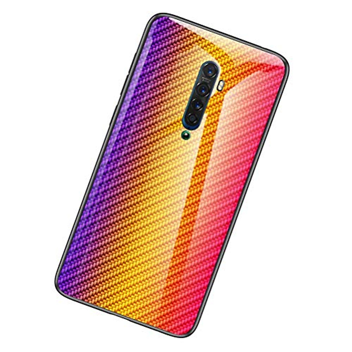 Grandcase Oppo Reno 2 Case,Ultra-Thin Advanced Carbon Fiber Texture Gradient Glass Box Scratch Resistant Tempered Glass Back Cover Case for Oppo Reno 2 6.5" -Gold