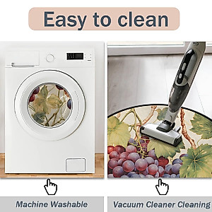 TULIMET Fruit Grapes 5'2'' Ft Round Area Rug Washable Non-Slip Circle Rug Floor Carpet Mat for Bathroom Bedroom Living Room Kitchen Entryway Dining Room