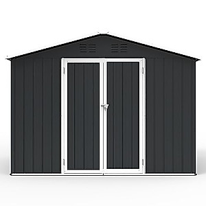 FRANSOUL 6FT x 8FT Outdoor Storage Shed, Metal Tool Shed with Lockable Door, Shutter Vents, Anti-Corrosion Waterproof Pent Roof Storage Utility Garden Shed House for Backyard Patio Lawn, Dark Grey