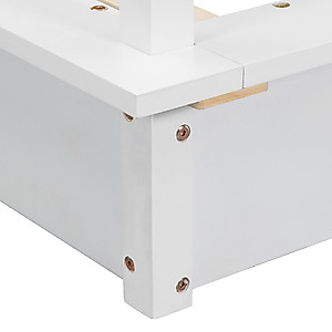 Harper & Bright Designs Full Size Canopy Bed with Headboard and LED Light, 4-Post Canopy Platform Bed Frame, Solid Wood Full Bed Frame for Kids Teens Adults - White