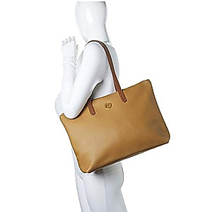 JOY Mangano Luxe Genuine Leather Handbag, Chic Crossbody Plus Shopper Tote ~ Camel