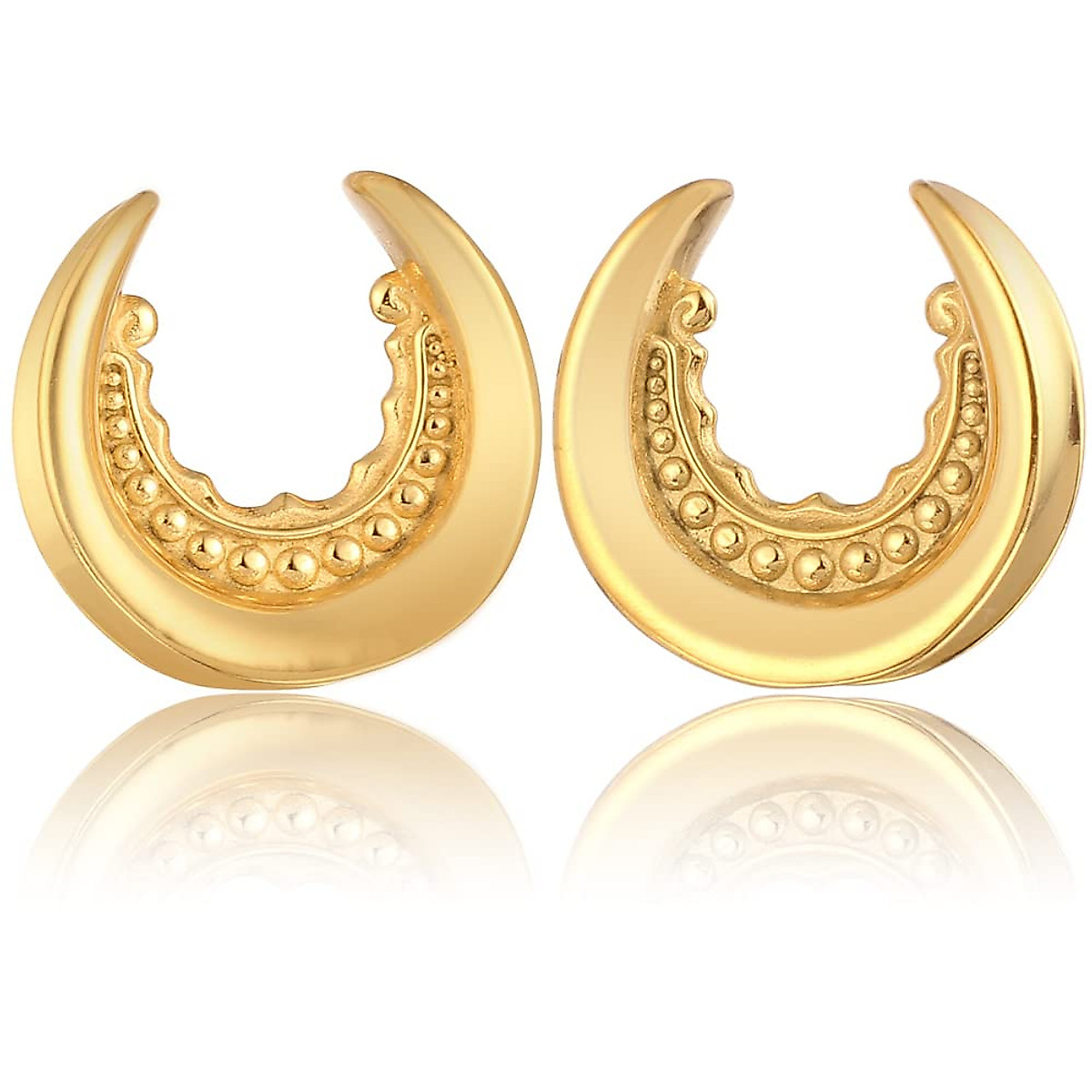 LADEMAYH 2Pcs 1 inch Gauges for Ears, Elegant Gold 25mm Gauges for Ears, Chic Design 1 inch Plugs for Ears Surgical Steel Saddle Plugs Tunnels Ear Gauges Earrings