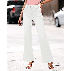 LookbookStore Wide Leg Pants High Waisted Pants for Women Mom Jeans High Waisted Womens White Jeans Womens Flare Jeans Womens Baggy Jeans Brilliant White Size Large Fits Size 12 14