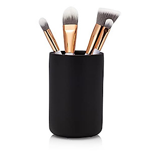 Essentra Home Matte Black Bathroom Accessory Set. Complete Set Includes: Soap Dispenser with Black Pump, Toothbrush Holder, Tumbler and Soap Dish