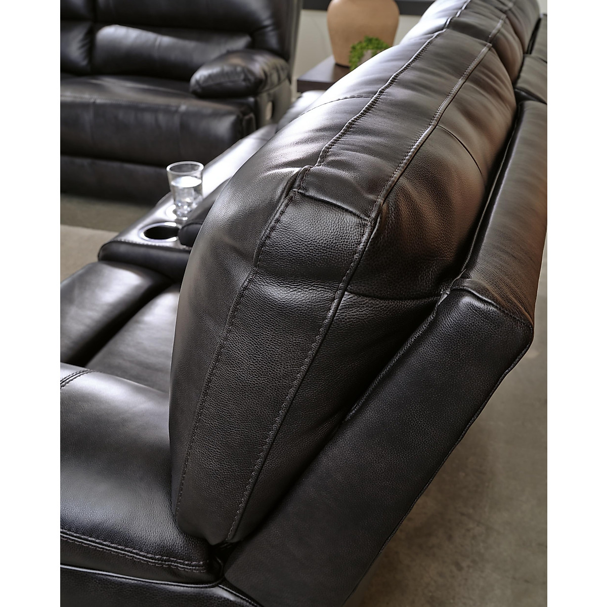 Signature Design by Ashley Mountainous Modern Leather Match Wall Hugger Power Reclining Sofa with Adjustable Headrest and USB Ports, Black