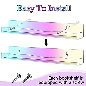 Yerliker 8 Pack Nail Polish Rack Wall Mounted Iridescent Shelf Rainbow Acrylic Organizer Floating Shelves Book Display for Space Save Room Bedroom Living Bathroom