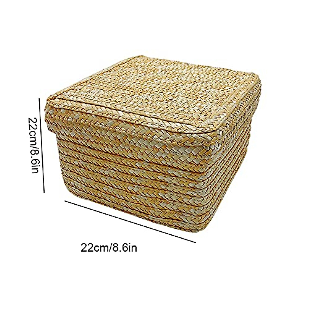 Zhuxin Woven Straw Storage Baskets with Lid, Rattan Snack Container Multipurpose Bins Laundry Toys Organizer Household