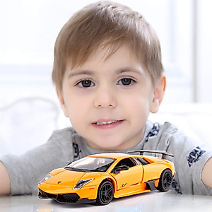 TGRCM-CZ 1/36 Scale Murcielago LP670-4 Casting Car Model, Zinc Alloy Toy Car for Kids, Pull Back Vehicles Toy Car for Toddlers Kids Boys Girls Gift (Yellow)